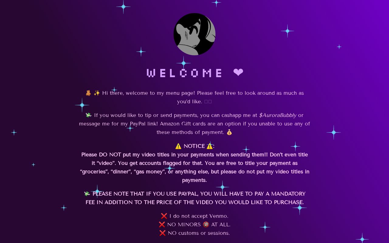 Aurora’s Menu Site